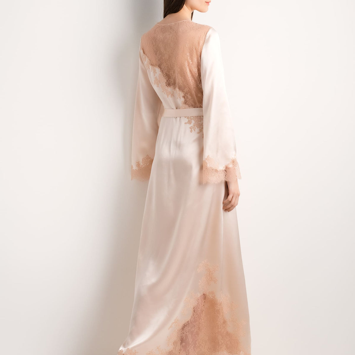 Long Silk Deshabille - "Skyfall" Deshabille - Powder and Caudry Lace ...