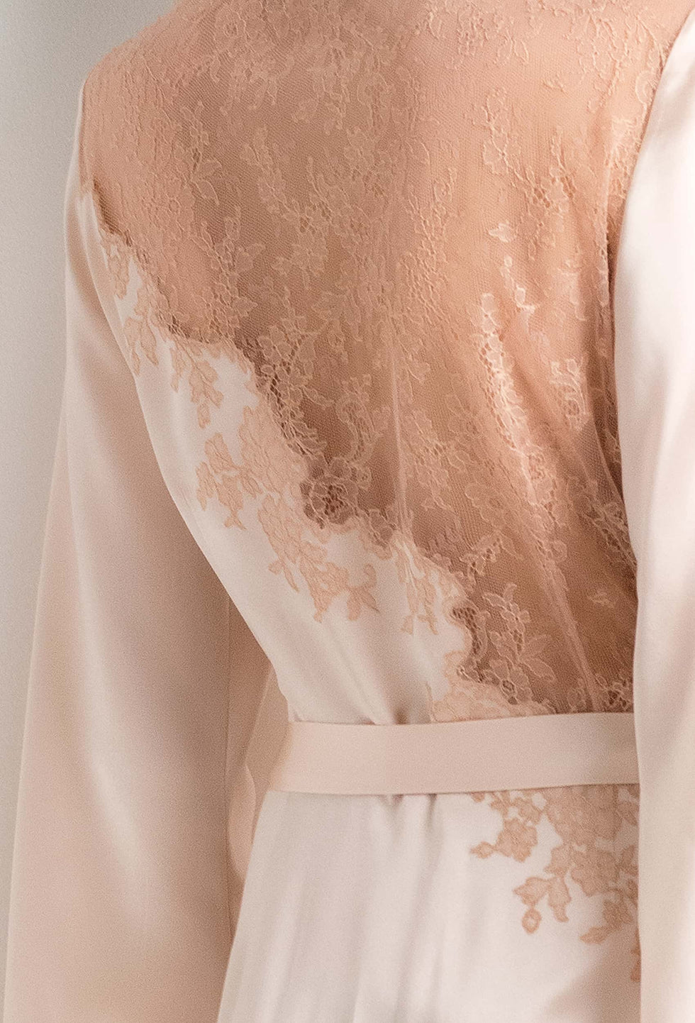 Long Silk Deshabille - "Skyfall" Deshabille - Powder and Caudry Lace ...