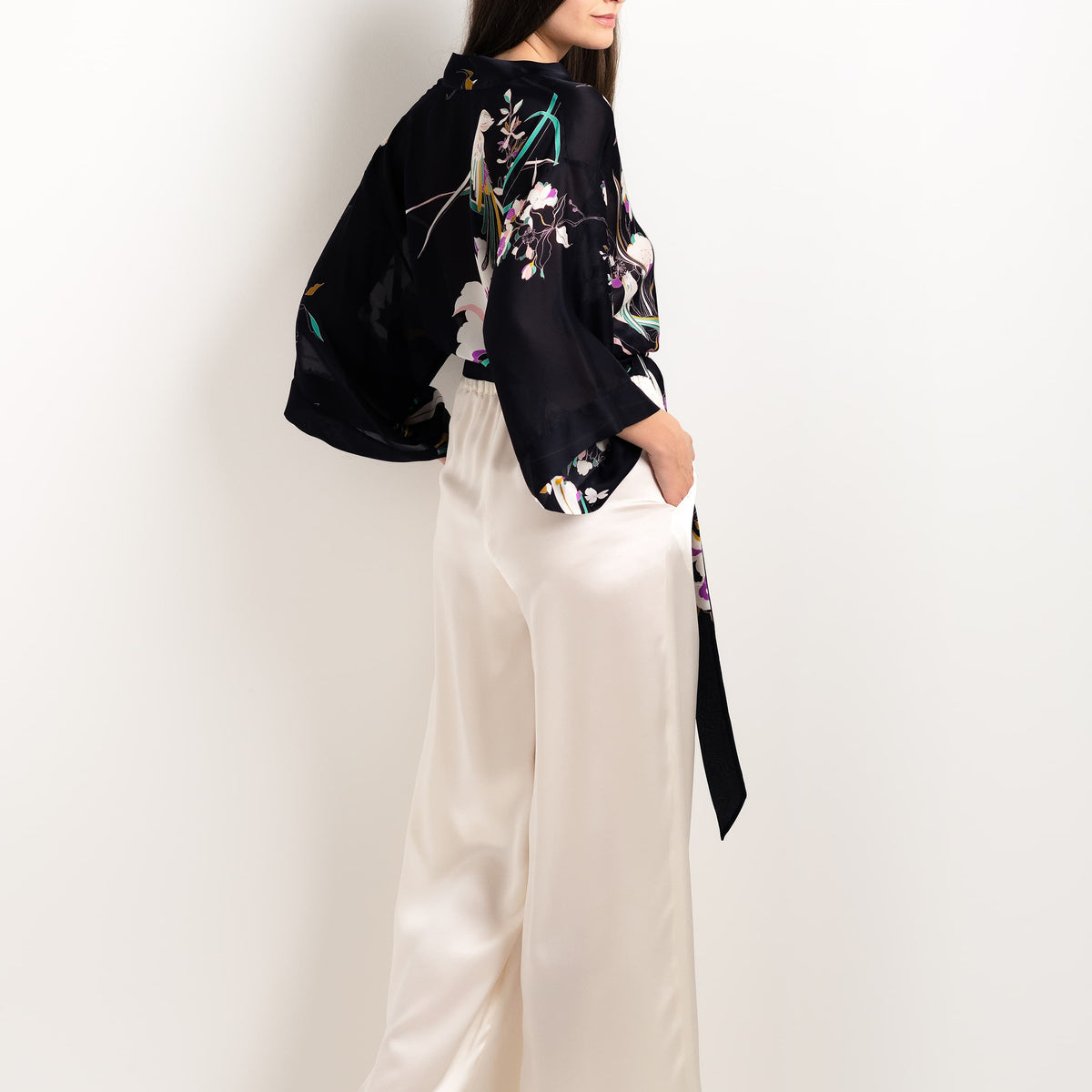 Silk shirt cachecoeur style - Shadow of paradise Black – Carine Gilson